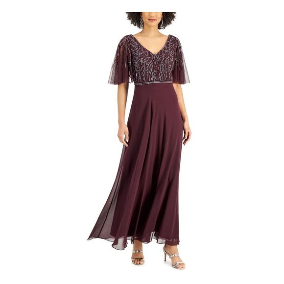 J Kara | Dresses | Jkara Womens Sheer Lined Flutter Sleeve V Neck ...